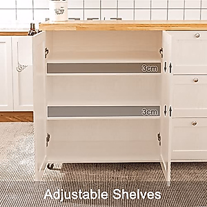 IRONCK Rolling Kitchen Island Cart with Drop-Leaf Countertop, Barn 3Drawers, Barn Door Style Cabine,Thicker Rubberwood Top, Spice Rack, on Wheels, for Kitchen and Dining Room, White