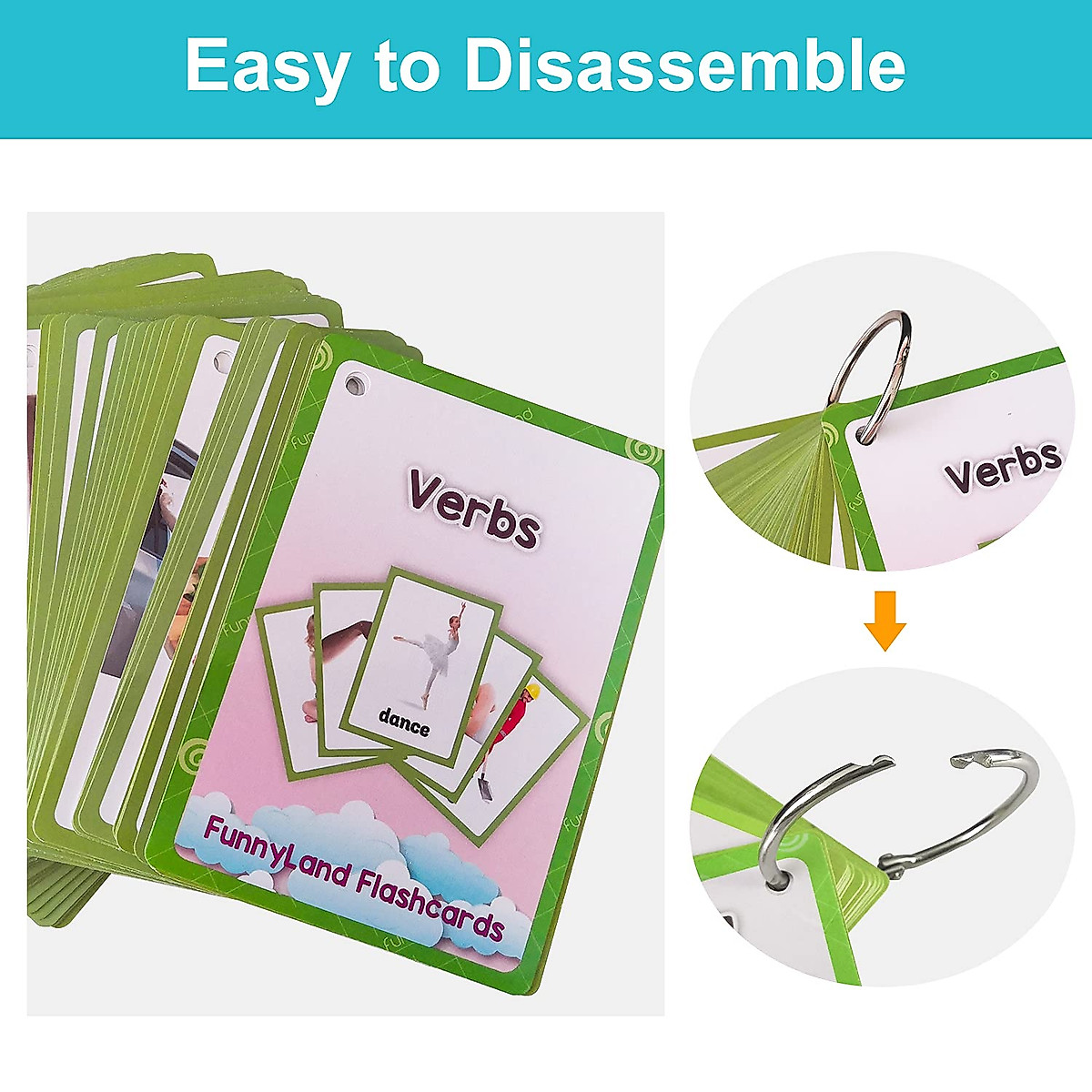 Lilias Verbs/Adjectives/Prepositions Flash Cards, English Words Learning Pocket Card for Toddlers, Toddler Learning Toys, Learning Supplies for Kindergarten Preschool, 3 Themes Set