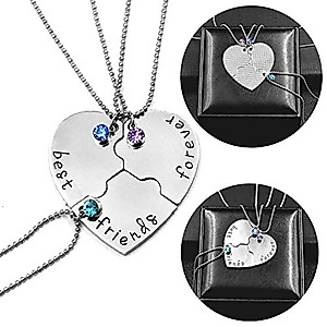 Happyyami Best Friends Necklaces Forever and Ever Crystal Necklace BFF Puzzle Pendant Necklace Set(Set of 3)