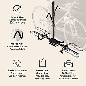 Retrospec Lenox Car Hitch Mount Tray Bike Rack w/ 2-inch Receiver - 2 Bicycle Carrier - Class II or III Trailer Hitch, Black