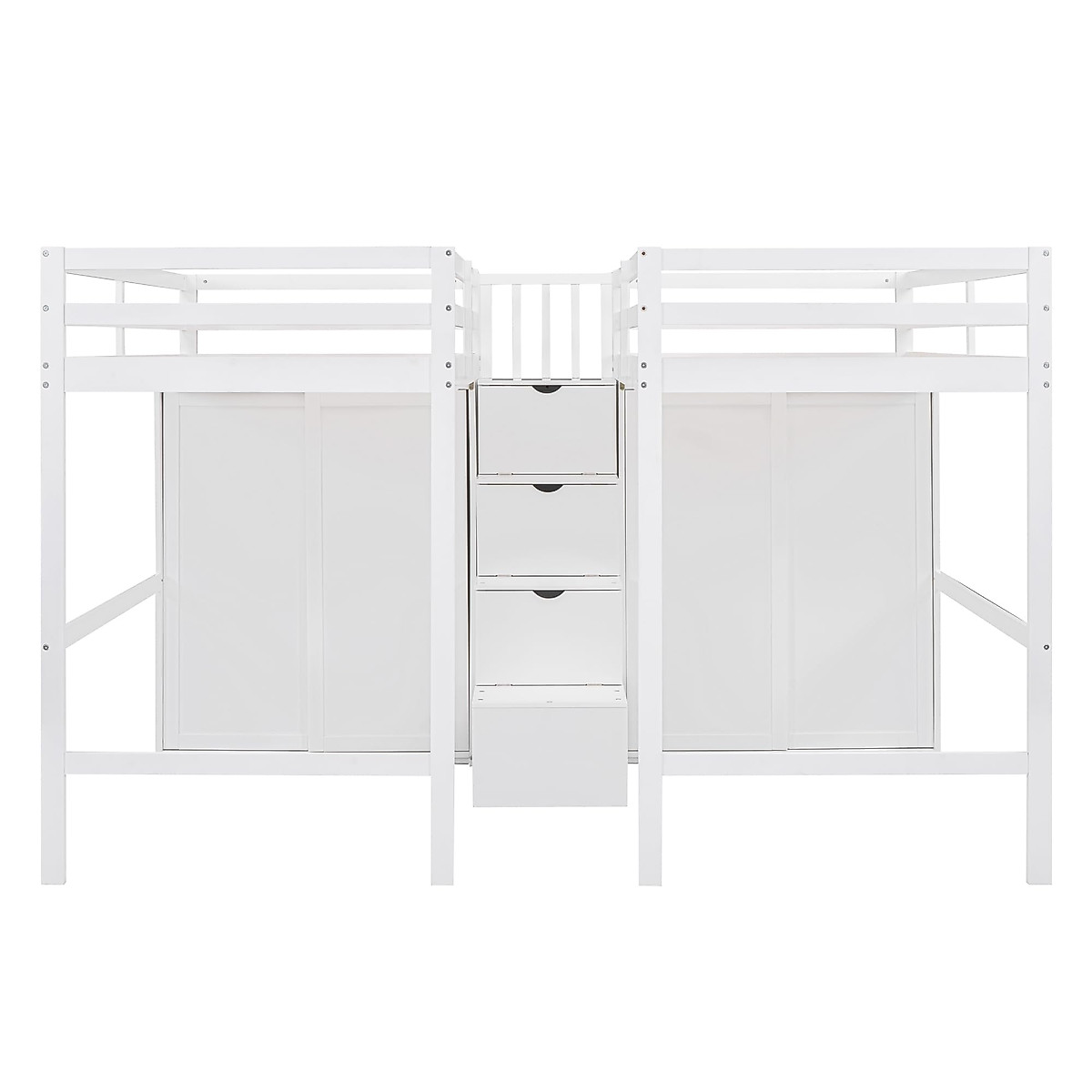 BIADNBZ Wooden Double Twin Size Loft Bed with Two Wardrobes and Staircase for Kids/Teens/Bedroom,White