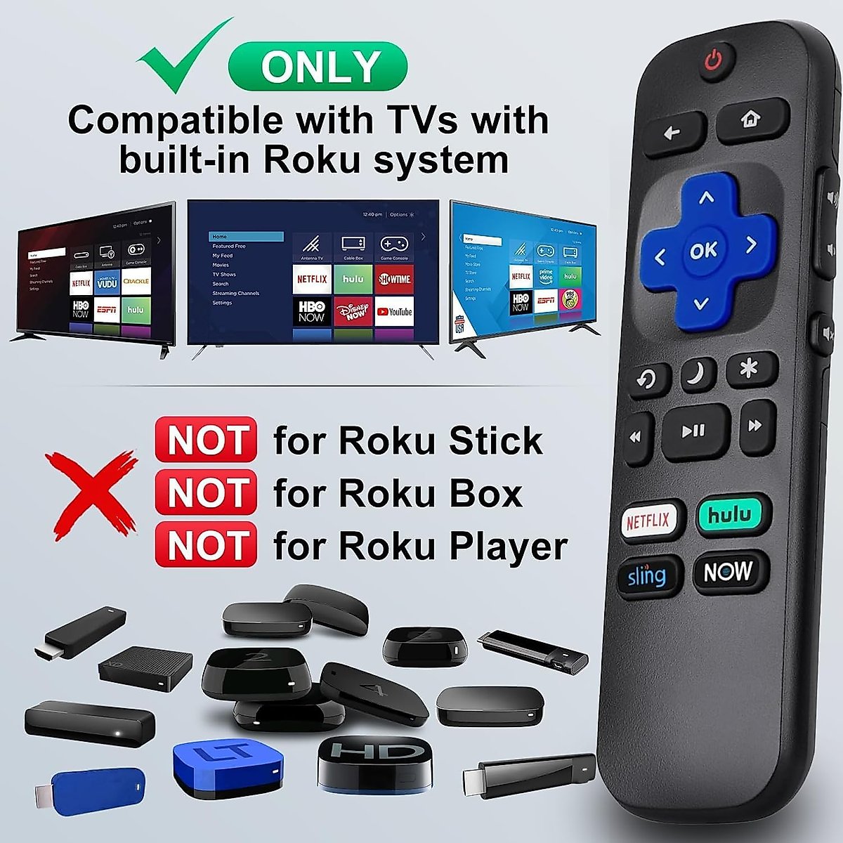 【Pack of 2】 Replacement for hisense roku tv Remote, Compatible for TCL Roku/Hisense Roku/Onn Roku/Sharp Roku Series Smart TVs (Not for Roku Stick and Box)