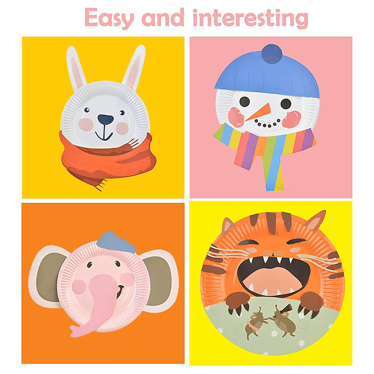 Originalidad 10 Pcs Paper Plate Art Kit for Kids DIY Craft Sticker Card Games Activity DIY 3D Animals Craft Art Toys Teaching Supplies Christmas Crafts for Toddler Boys Girls