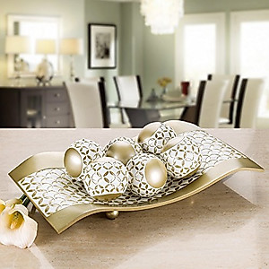 Schonwerk Diamond Lattice Decorative Orbs for Bowls and Vases (Set of 3) Resin Spheres Balls for Living, Dining Room Decor - Coffee Table Centerpiece Home Decor - Great Gift Idea (White & Gold)