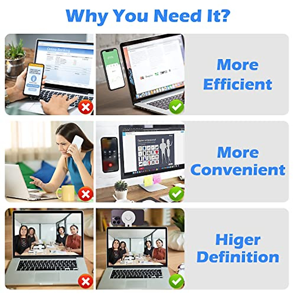 imluckies [Upgrated] Magnetic Laptop Phone Holder, 180° Adjustable Continuity Camera Mount Clip Compatible with Magsafe for iPhone 14 13 12 Series, for iOS 16 & MacBook macOS 13 Ventura, Silver