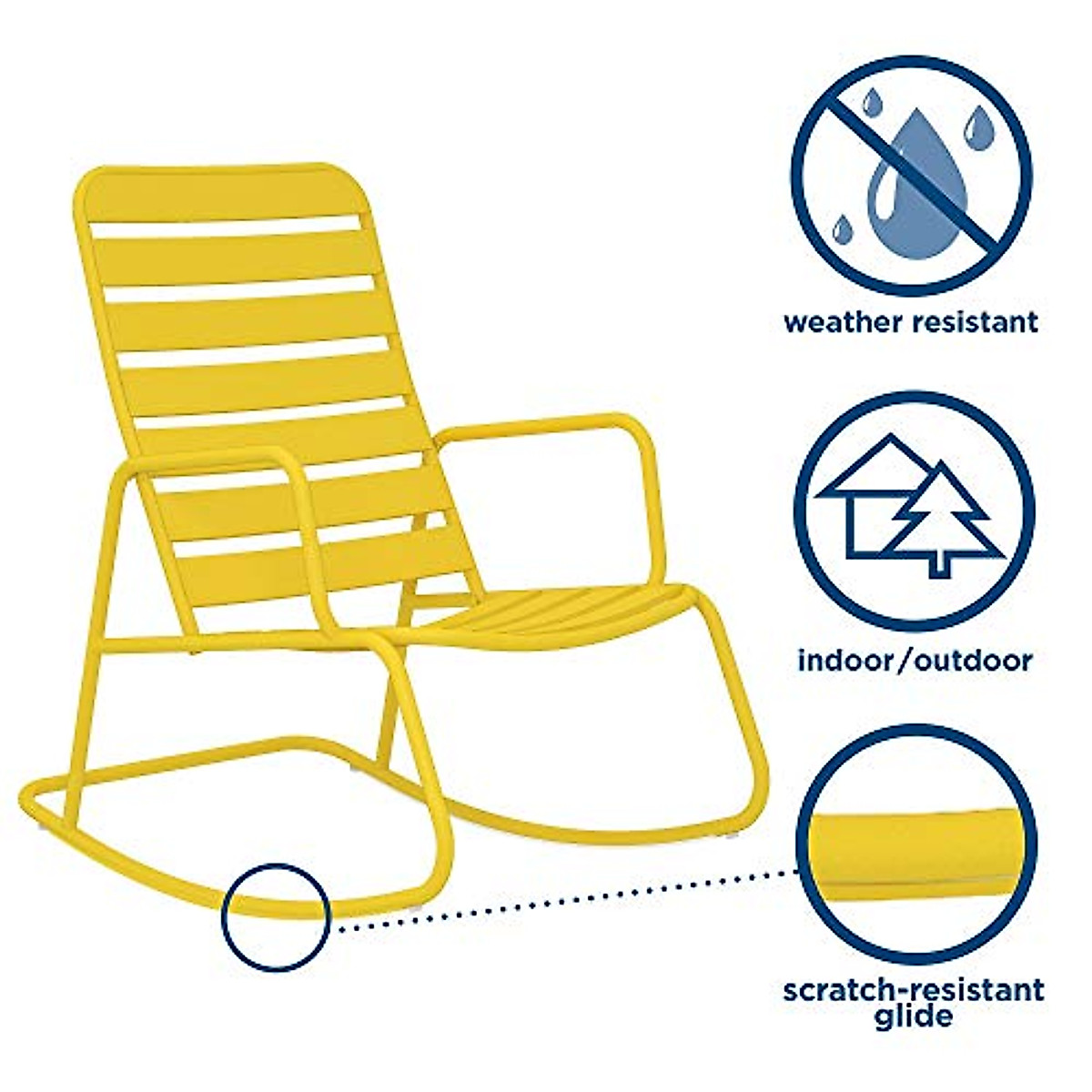 Novogratz 88065YLW1E Poolside Roberta Outdoor Rocking Chair, Yellow