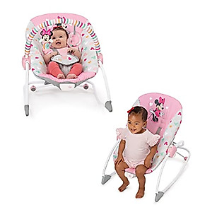 Bright Starts Disney Baby Minnie Mouse Infant to Toddler Rocker with Vibrations and Removable-Toy Bar - Forever Besties, Newborn +