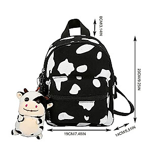 PMUYBHF Backpacks For School Cow Pattern Backpack Cow Print Backpack Mini Canvas Daypack With Plush Cow Pendant For Bag Accessory Shoulder Bag Tote