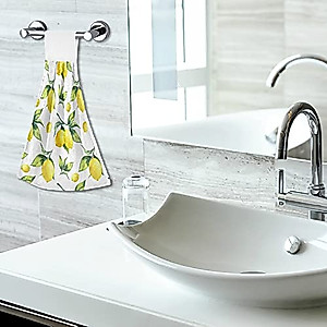 KOCOART Lemon Yellow Kitchen Towels Bathroom Hand Towel Hanging Tie Towel with Loop 2PCS Soft Absorbent Dish Cloth Fingertip Towel for Oven Stove Handle Tabletop