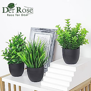 Der Rose Fake Plants 4 Packs Artificial Plants Small Faux Plants in Black Pot for Bathroom Home Office Table Decor Indoor