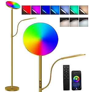 Hyskostar Gold Floor lamp,Top Sky Light and Side Reading Lamp,RGB LED Modern Super Bright Floor Lamps-Tall Standing Pole Light with Remote & Touch Control for Living Room,Bed Room,Office