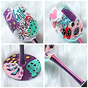 NymphFable Hand Painted Wine Glass, Funny Sisters Birthday Gifts from Sister,15oz Unique Sister In Law Birthday Gifts