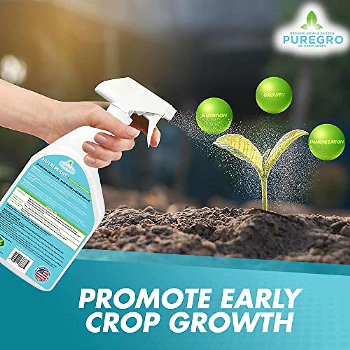 PureGro Nutri Plant - Plant Food with Micro Nutrients - Indoor Plant Fertilizer & Outdoor Plant Fertilizer - Suitable for All Vegetables, Plants & Gardens - Plant Food Fertilizer (24 oz Spray Bottle)