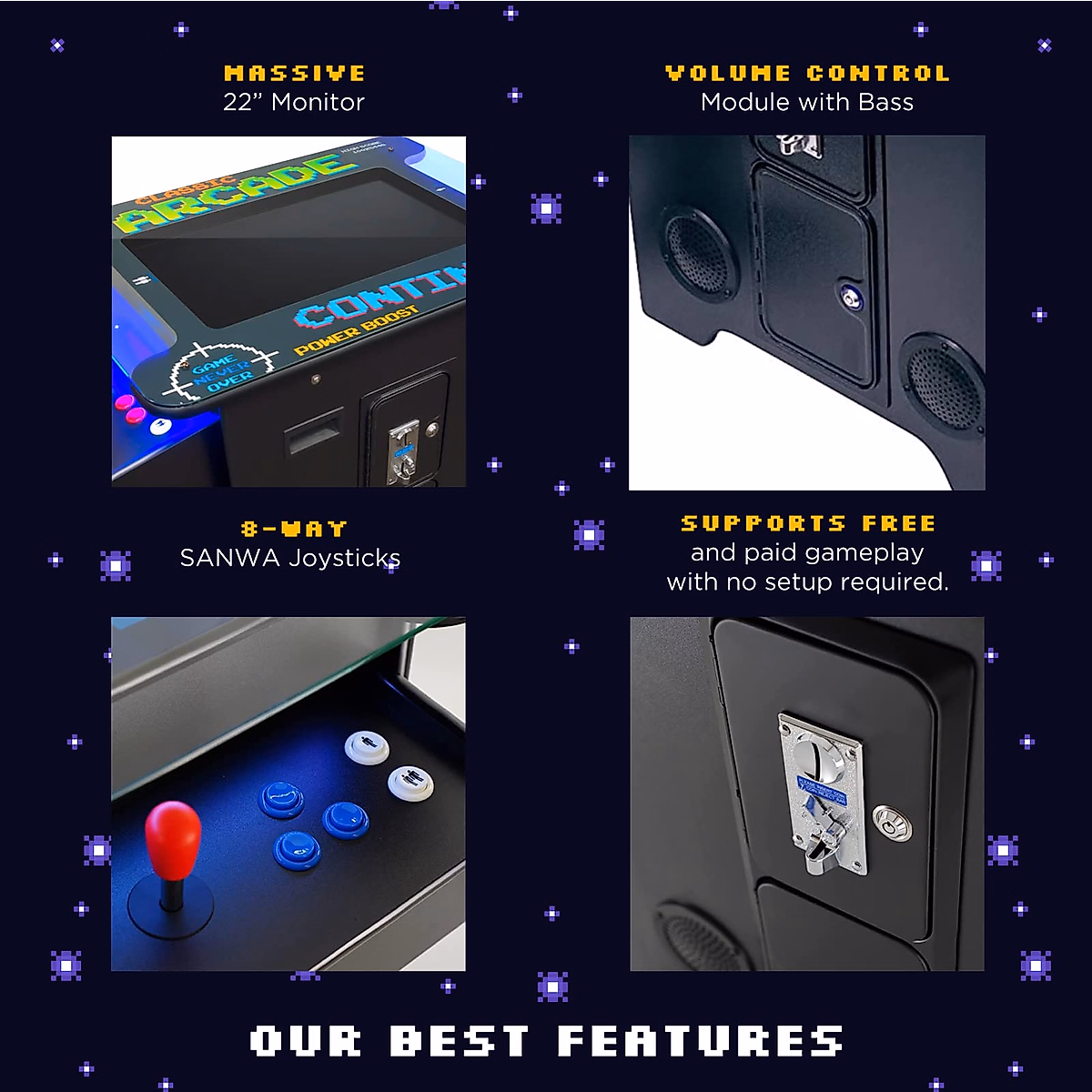 Creative Arcades Full Size Commercial Grade Cocktail Arcade Machine | 2 Player | 412 Games | 22" LCD Screen | Square Glass Top | LED | 2 Sanwa Joysticks | Trackball | 2 Stools | 3 Year Warranty