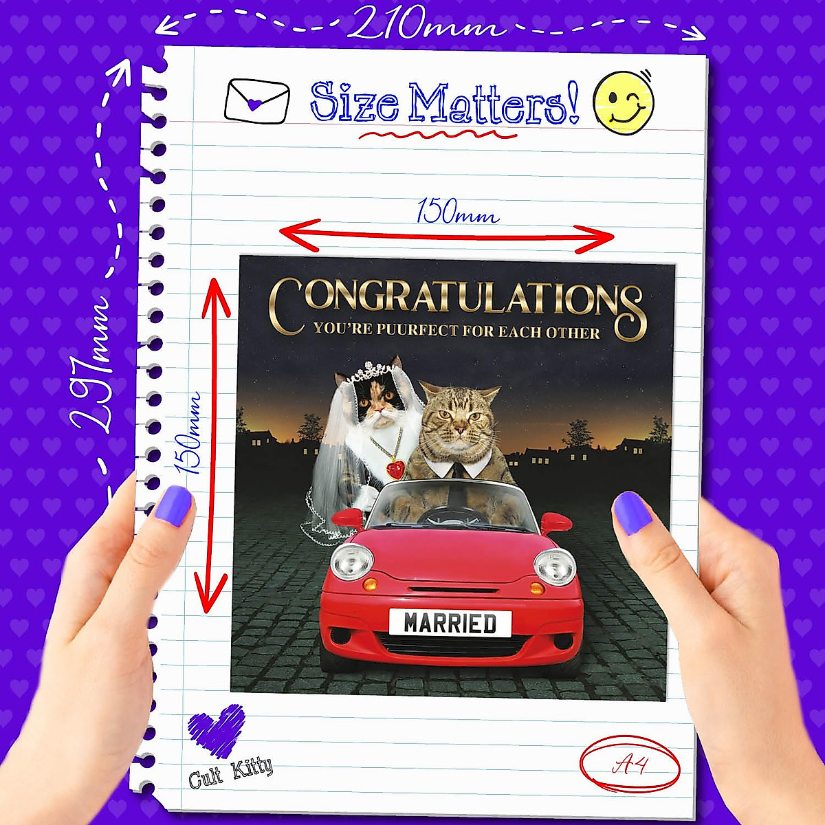 Cult Kitty - Cat Congrats, You Got Married - Just Married Card - Cute Wedding Card for Bride and Groom - Funny Wedding Card Congratulations for Him & Her - Beautiful Wedding card for Couple