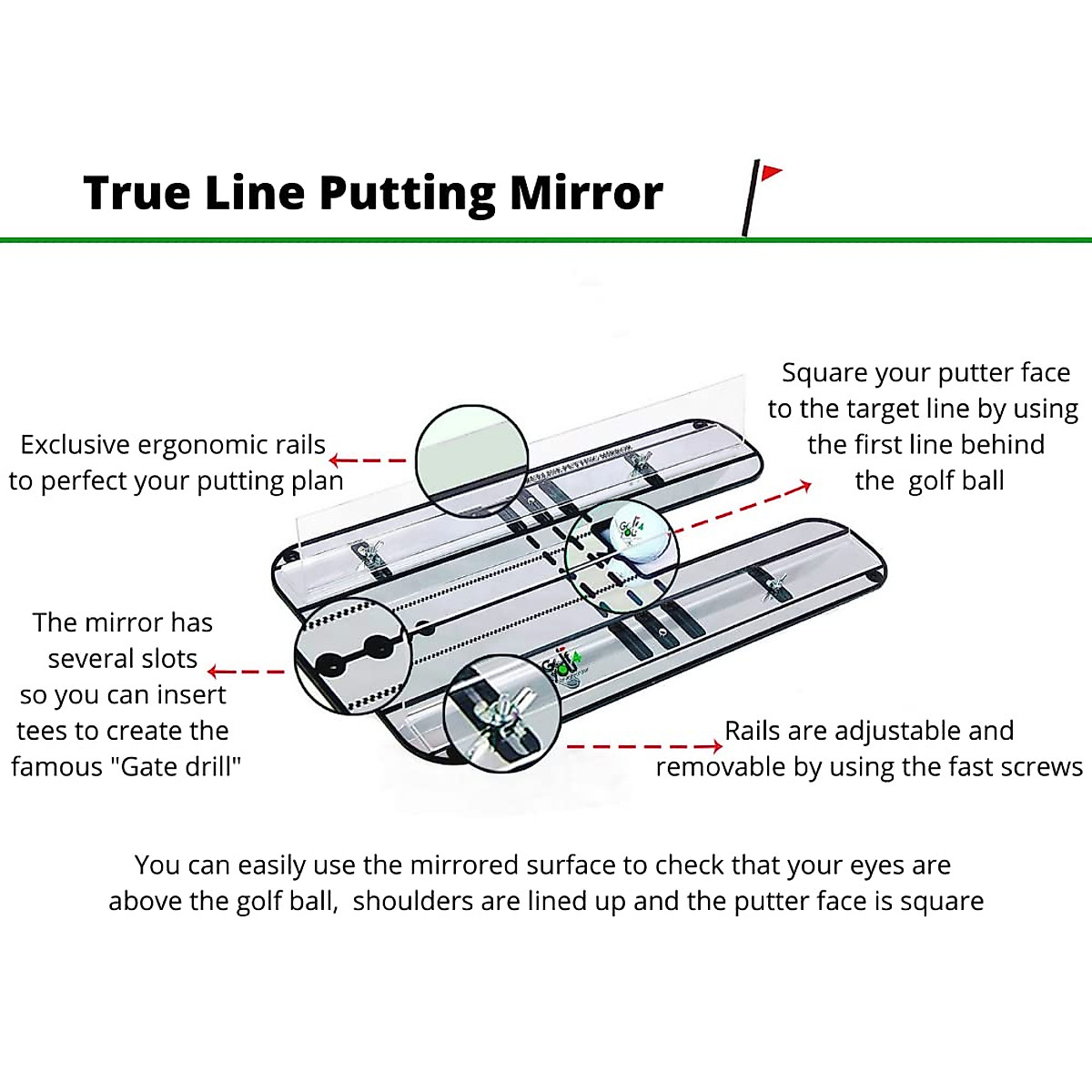 Premium Golf Alignment Mirror - All in One Value Pack Golf Putting Practice Aids ​to Improve All Aspects of Your Short Game