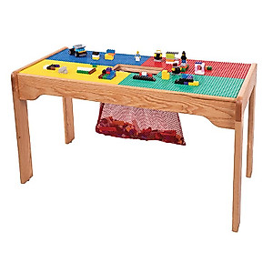 Fun Builder Kids Activity Play Table-Compatible with Lego® Brand blocks-32 x16 Built-in Removable Storage Net for Cleaning-Made in The USA! Solid Wood Frame-Preassembled-Ages 5 & up