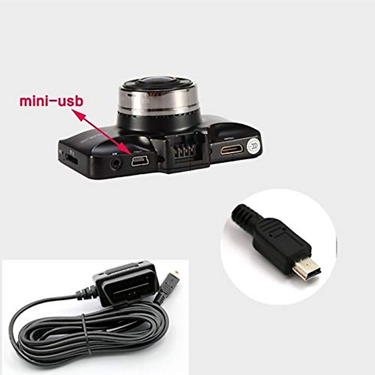 REARMASTER Universal OBD Power Cable for Dash Camera,24 Hours Surveillance/Acc Mode with Switch Button(Mini USB Port)