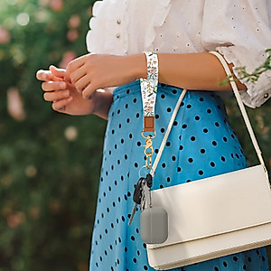 Hsxnam Wrist Lanyard Key Chain, Cute Wristlet Strap Keychain Holder for Women Keys Car Airpods ID Badges Phone, White Flower…