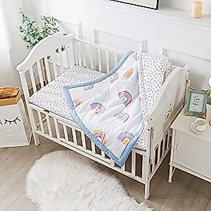 Hearts & Rainbow Crib Bedding Set - 3-Piece, Includes Quilt, Fitted Crib Sheet, and Changing Pad Cover - Rainbow Baby Crib Bedding, Farmhouse Nursery Décor, Baby Room Decorative Set for Girls