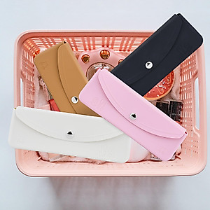 OCEUMAOA Small Cosmetic Bag Makeup Brush Holder Travel Organizer Purse Silicone Pencil Case for School Magic Pouch for Women Compact Mini Small Roll Up Toiletry Brish Bag Covers Set Storage (Pink)