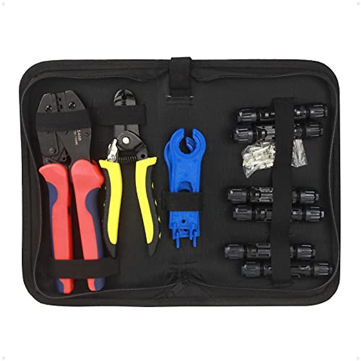 Solar Crimping Tool Kit with Wire Stripper and Cutter, Male Female Solar Panel Connector and Solar Connector Assembly Tool Spanner for 2.5/4.0/6.0mm² MC3 MC4 Solar Panel PV Cable