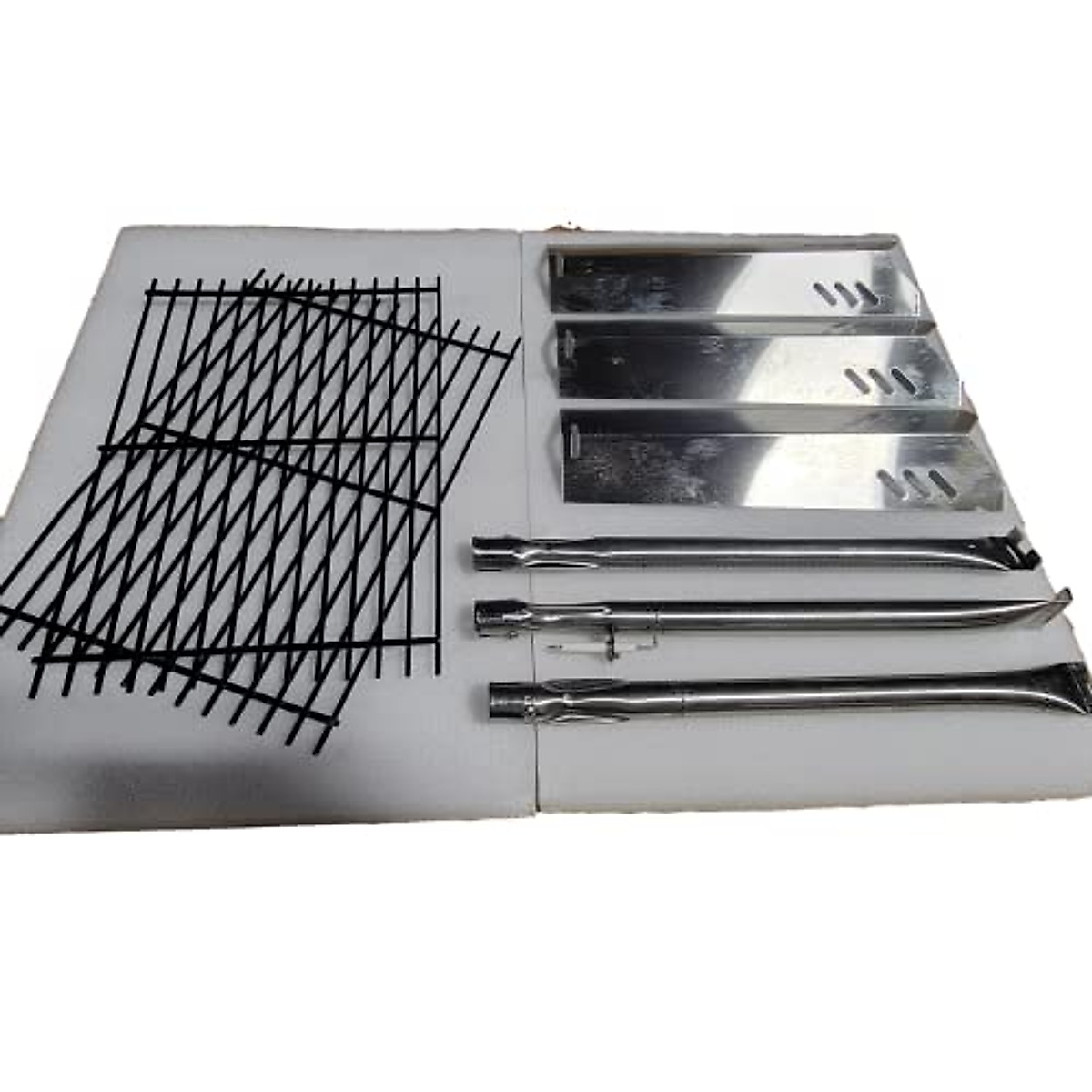 Quickflame Master Cook 3 Burner Grill Repair Kit - Set of Porcelain Coated Cooking Grid and Three Stainless Steel Replacement Heat Plates & Burners for Master Cook 3 Burner Grill Model