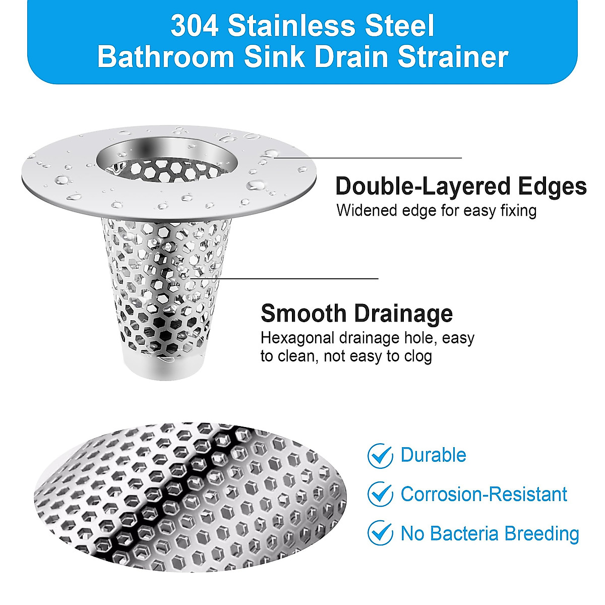 Kaemi 6 Pcs Bathroom Sink Drain Strainer for 1.2"-1.6" Drain Hole, Premium 304 Stainless Steel Small Conical Porous Bathtub Sink Hair Catcher