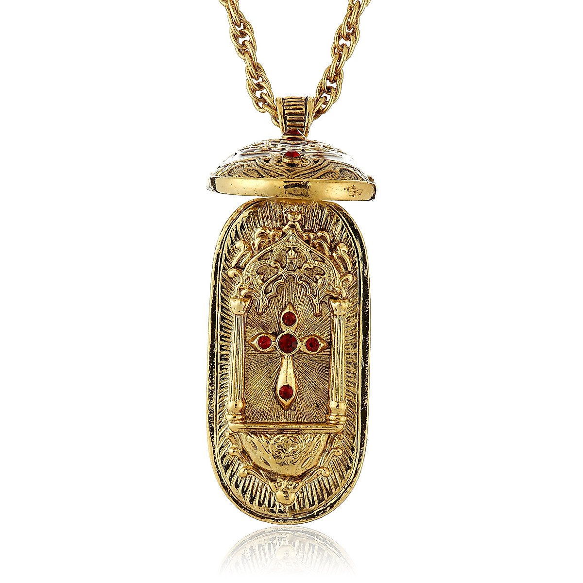 Symbols of Faith "Inspirations" 14k Gold-Dipped Red Swing Open Enclosed Crucifix Pendant Necklace
