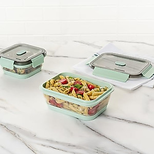 Restaurantware-Fresh Hero 40 Ounce Storage Containers, 1 Durable Airtight Food Containers - Microwavable, Freezable, Green Plastic Collapsible Containers, Dishwashable, With Vented Lids