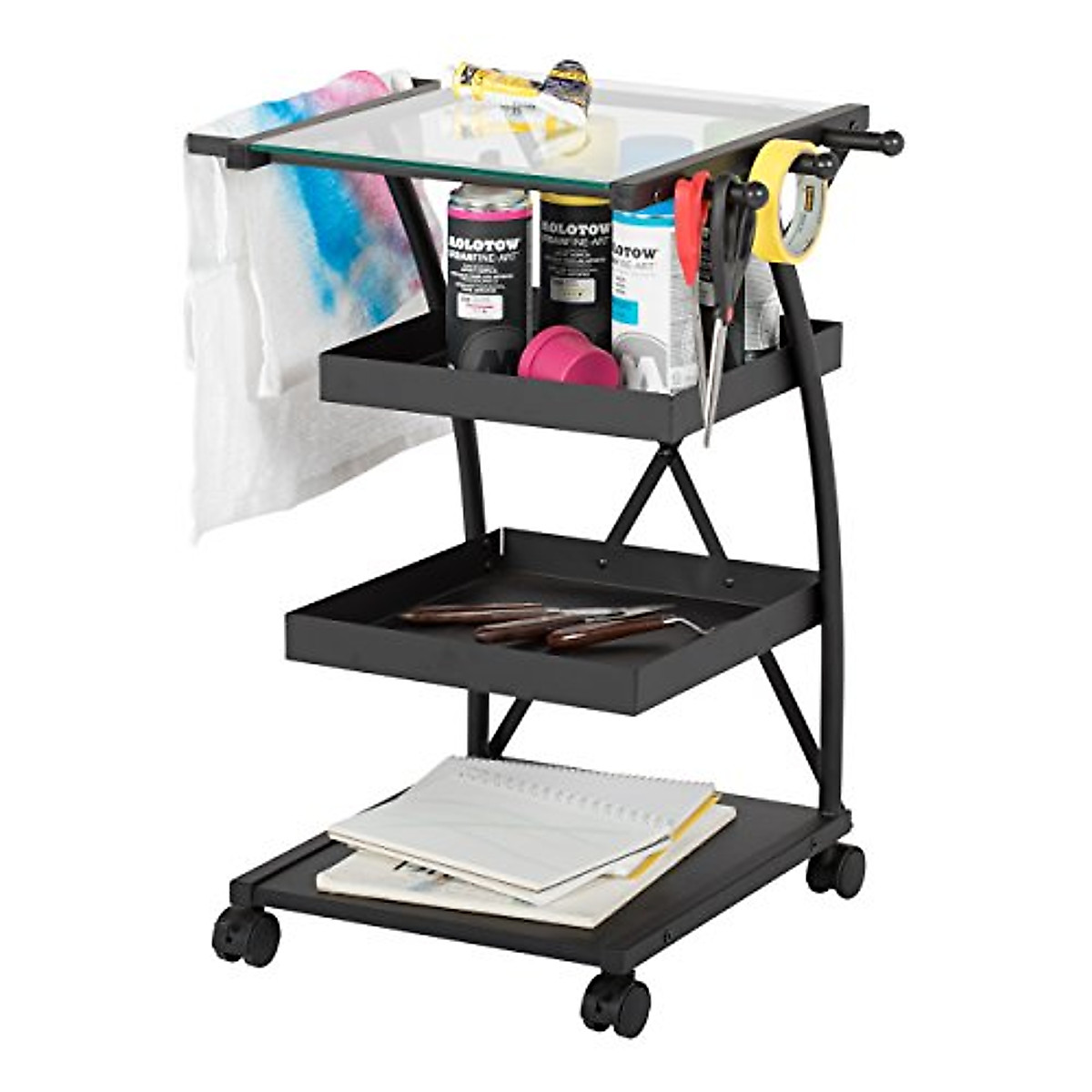 SD Studio Designs Modern Triflex Mobile Storage Taboret for Arts and Crafts, Charcoal Black/Clear Glass