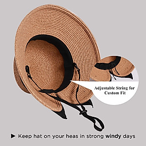 Women Summer Straw Sun Hat UPF Ladies Beach Accessories Fashions Hats Fedora Wide Brim Packable Beige Medium M