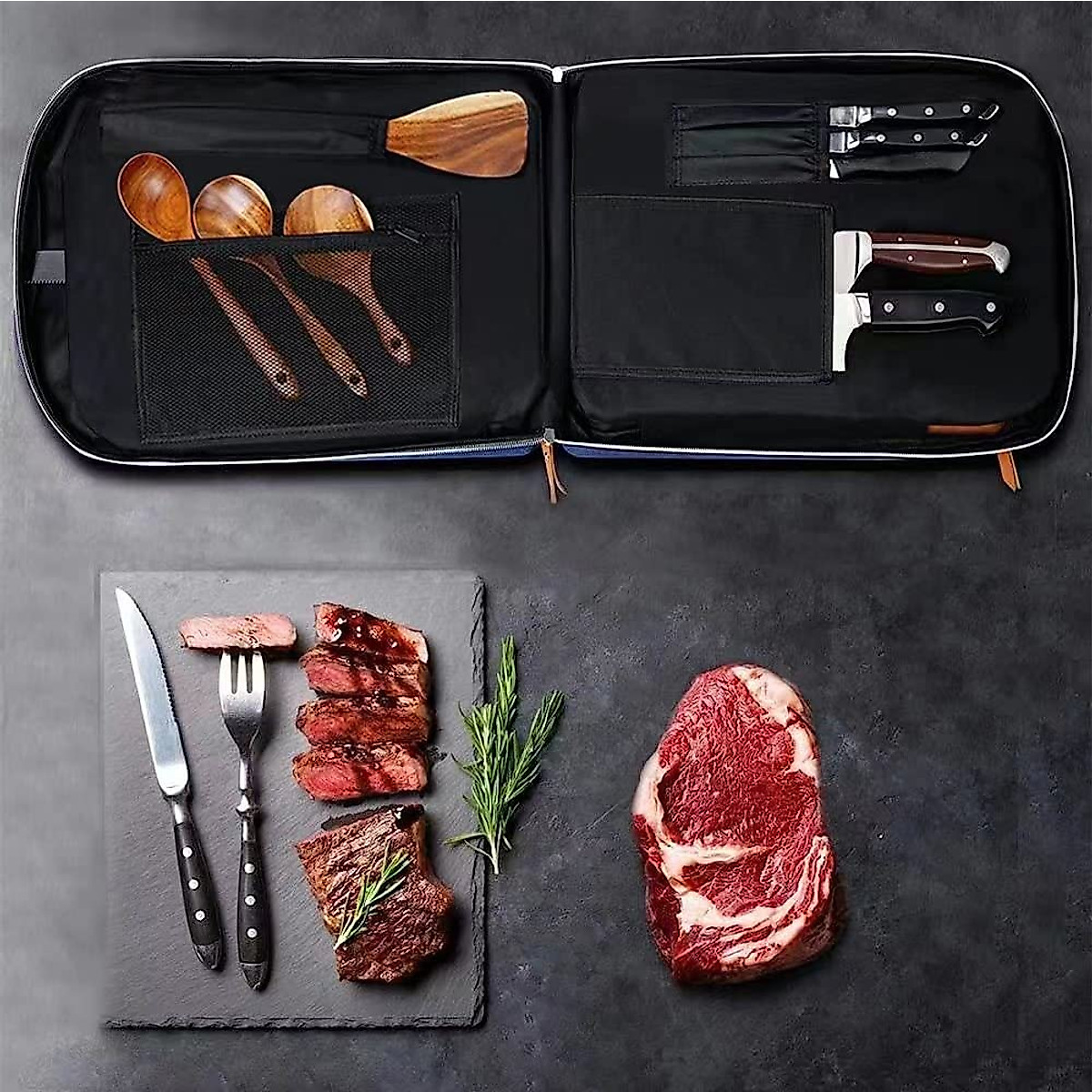 URFORESTIC Chef Knife Backpack Knife Bag with 36 Pockets for Kitchen Knives Tools,Knife Backpack For Chefs Students (Black)