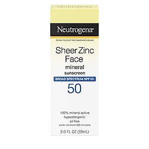 Neutrogena Sheer Zinc Oxide Dry-Touch Mineral Face Sunscreen Lotion with Broad Spectrum SPF 50, Oil-Free, Non-Comedogenic & Non-Greasy Zinc Oxide Facial Sunscreen, Hypoallergenic, 2 fl. oz