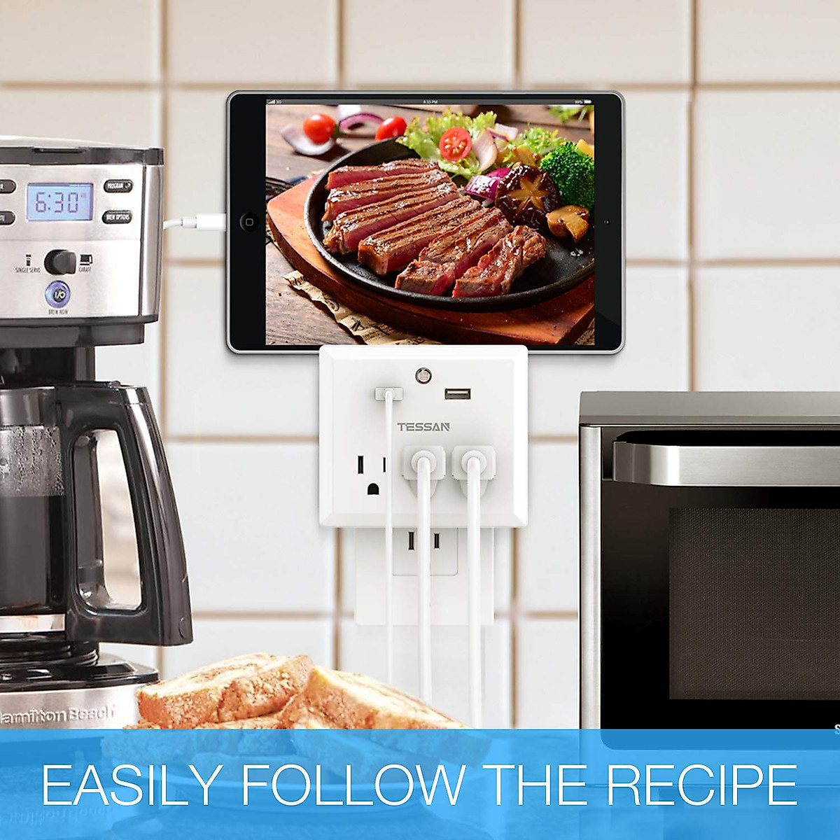 Multi Plug Outlet Extender with USB Wall Charger and Night Light, 3 Electrical Outlet Splitter 2 USB Phone Charger Wall Plug for Cruise Essentials, Multiple Power Outlet Expander with Charging Station