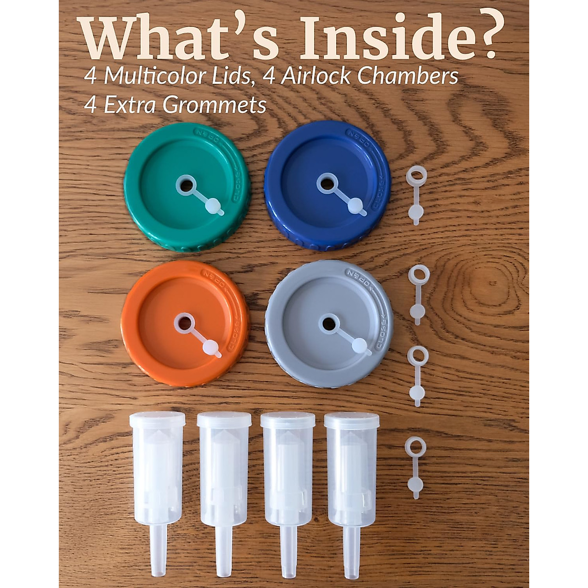 Mason Jar Fermentation Lids - Perfect Fermentation Kit for Wide Mouth Mason Jars (not included) - Make Delicious Sauerkraut & Kimchi, Airlocks for Fermenting Lids, Air Lock Fermenters - Set of 4