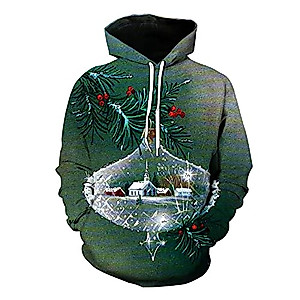 Christmas Hoodies for Men Novelty Long Sleeve Hooded Sweatshirt Tops 3D Graphic Print Pullover Holiday Elegant Shirt