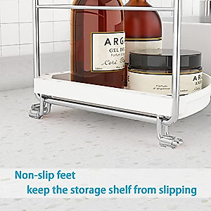 Sekepingo 2-Tier Corner Bathroom Sink Countertop Organizer-Vanity Tray Cosmetic & Makeup Storage-Kitchen Spice Rack Standing Shelf,Perfect Storage Shelf for Bathroom,Bedroom,Kitchen,Vanity,Silver