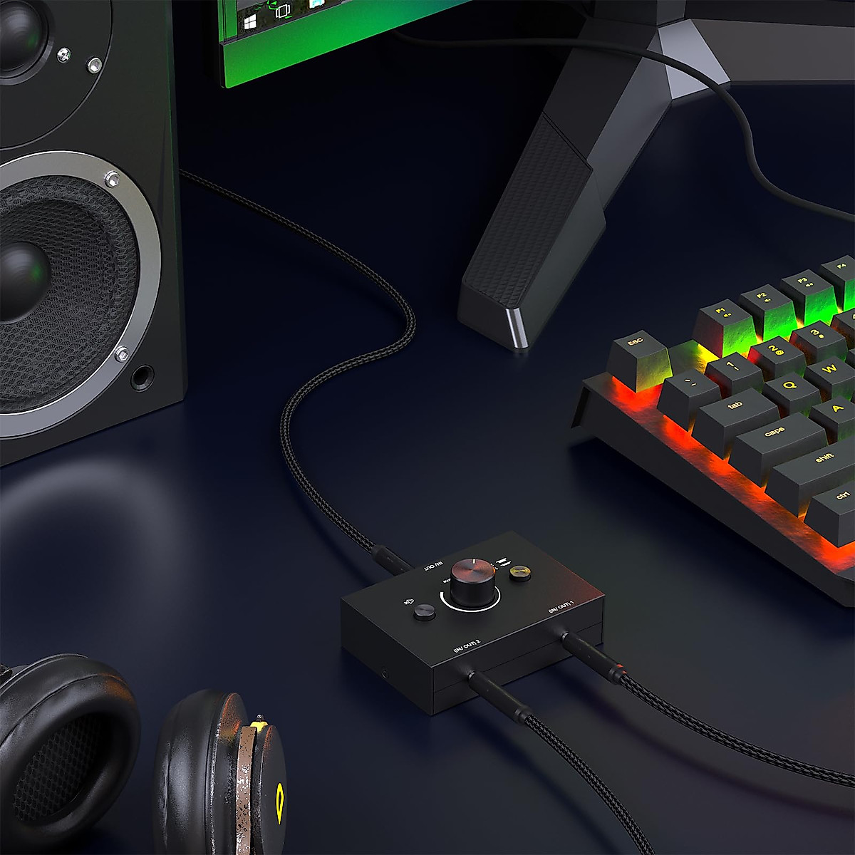 3.5mm Stereo Audio Switch Audio Switcher Passive Speaker Headphone Manual Selector Splitter Box Audio Sharing