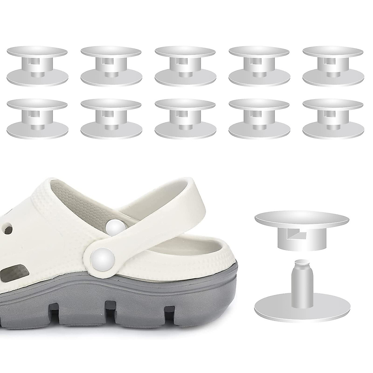 LUAATT Universal Beach Shoes Replacement Rivets,10 Set Repair Plastic Button for Men and Women Summer Shoes Strap (White)