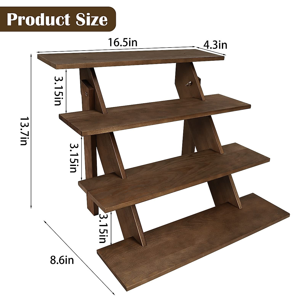 ZYP 4 Tier Wood Cupcake Display Stand Tool Free Retail Cookie Display Riser,Rustic Tiered Table Display Stand for Vendors Home Wedding Party,Brown