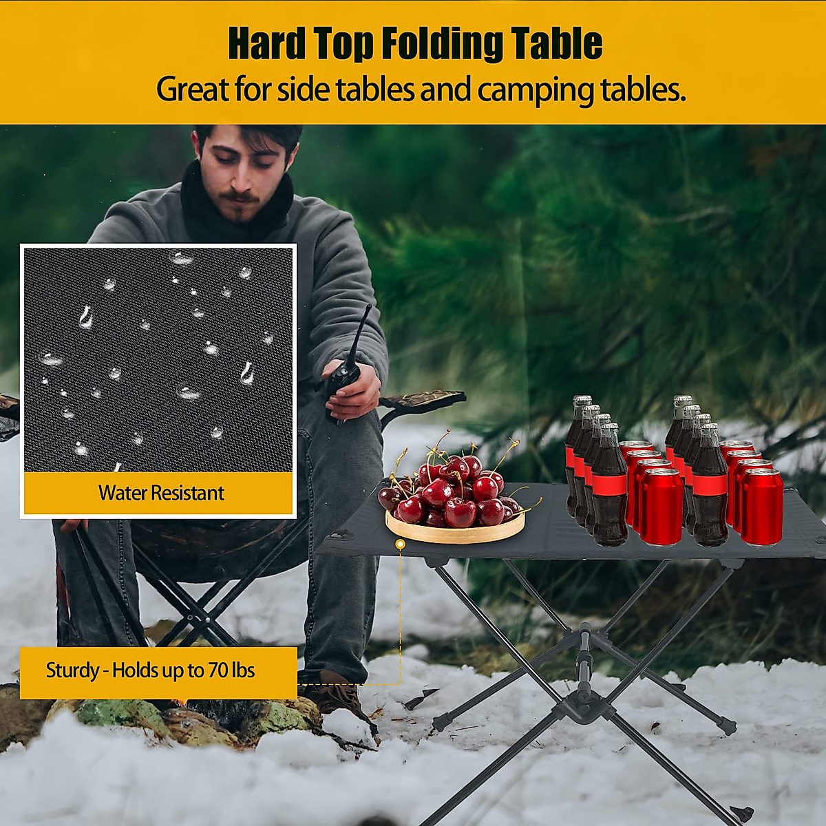 Sutekus Portable Camping Table Lightweight Folding Table with Hard Top for Camping Hiking Backpacking Picnic Partio (Black)