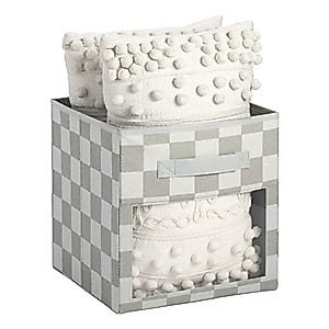 mDesign Fabric Nursery/Playroom Closet Storage Organizer Bin Box, Front Handle/Window for Cube Furniture Shelving Unit, Hold Toys, Clothes, Diapers, Bibs, 4 Pack, Gray Checkered