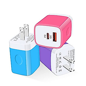 USB C Wall Charger, 2-Ports 20W USB A and USB C Charger Block [PD/QC 3.0], 3Pack USB-C Power Wall Plug Adapter Brick for iPhone 14/13/12/Pro/11/Pro Max/Mini, iPad/Pro, AirPods, Pixel, Samsung Galaxy