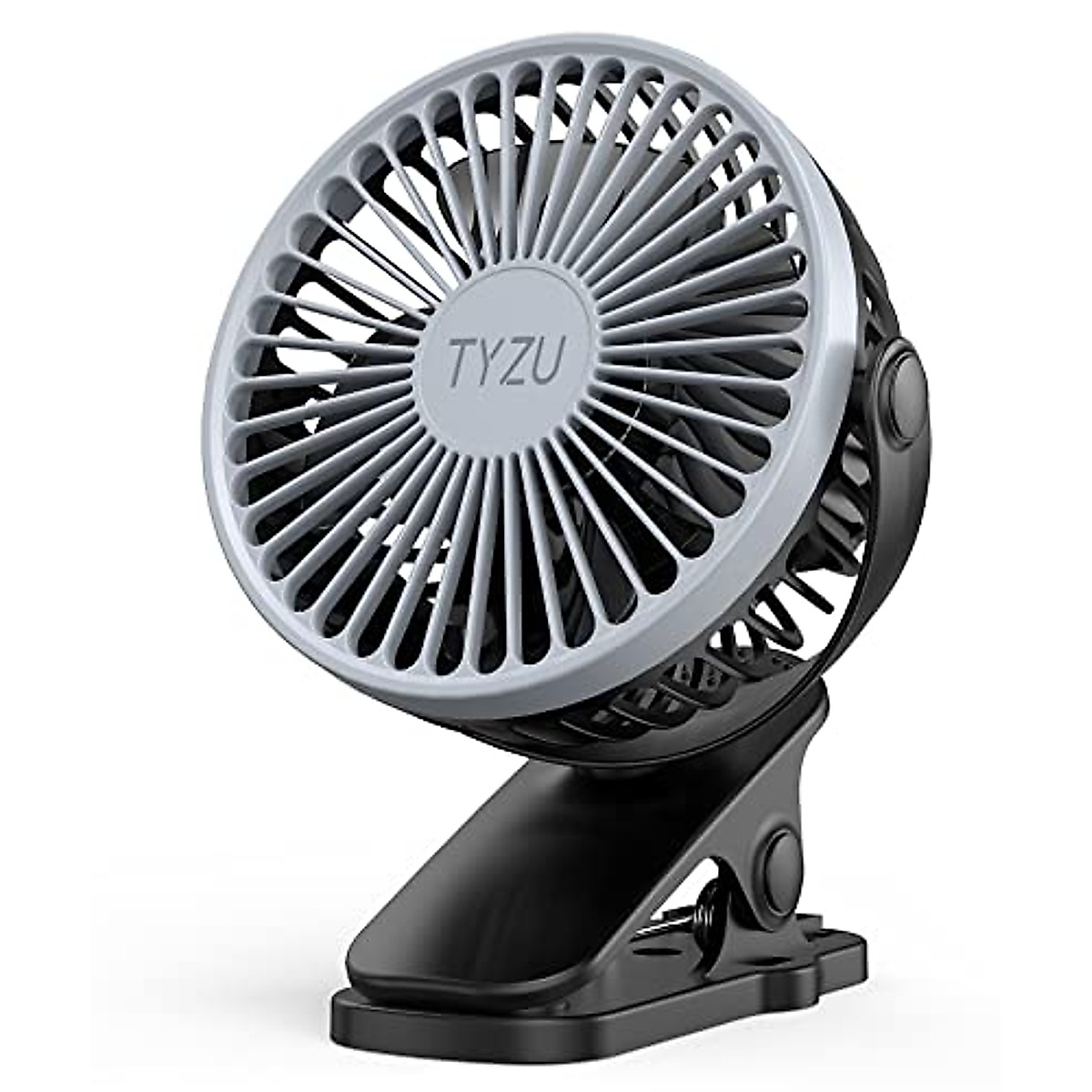 TYZU 5 Inch Clip on Fan, 3-Speed Desk Fan, 2500mAh Battery Operated Portable Stroller Fan with Strong Clamp, Small Dorm Fan with Strong Airflow, 360°Rotate, Quiet USB Fan for Bed Office Treadmill