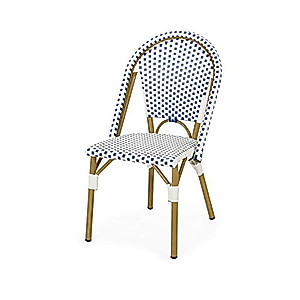 Christopher Knight Home Philomena Outdoor French Bistro Chair (Set of 4), Blue + White + Bamboo Print Finish