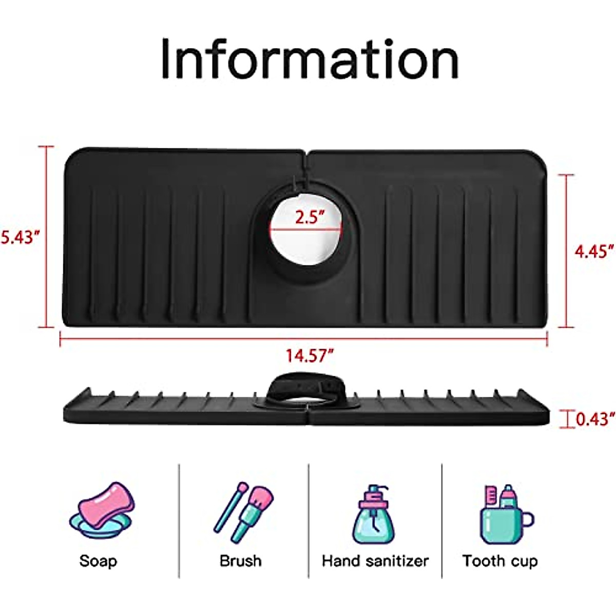 KOME LEATHER SZKMG 2022 Silicone Splash Guard for Kitchen Sink Snugly Fit for Handle Drip Water Catcher Silicone Mat Draining Water Pad Bathroom Kitchen Bar Sink (Black1)