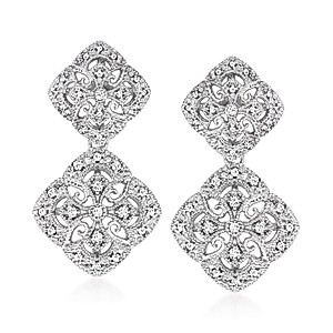 Ross-Simons 0.25 ct. t.w. Diamond Filigree Drop Earrings in Sterling Silver