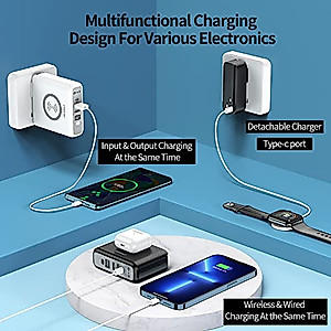 DEXINLY Portable Wireless Charger Power Bank,10000mAh 3-in-1,PD20W USB-C,QC3.0 USB-A Fast Charging Power Bank with Wall Plug, Travel Charger with External Battery Pack for iPhone,iPad,Android (Black)
