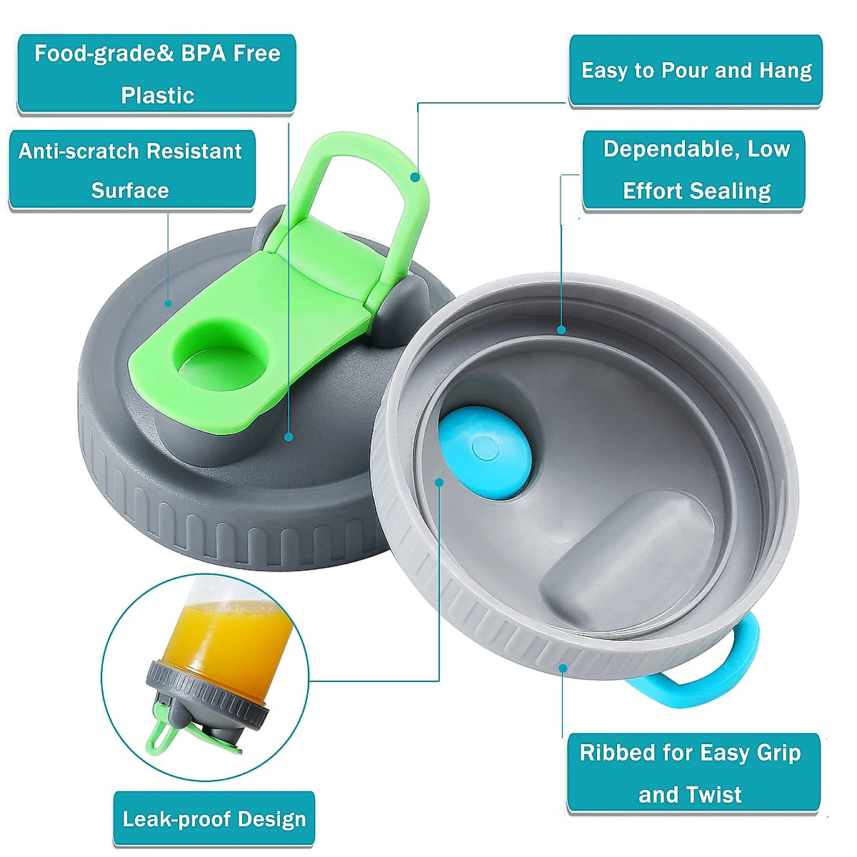 4 Pack Wide Mouth Flip Cap Mason Jar Lids for Ball Mason Jars, with Airtight Seal & Leak-proof, Easy Pouring Spout (Jars not Included)